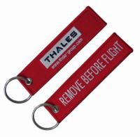 China Qatar Flight Lanyard PMS Embroidery Keychain Tag Polyester Thread for sale