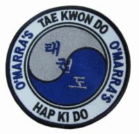 China HAP KI DO PMS Merrow Border Embroidery Patches Twill for sale