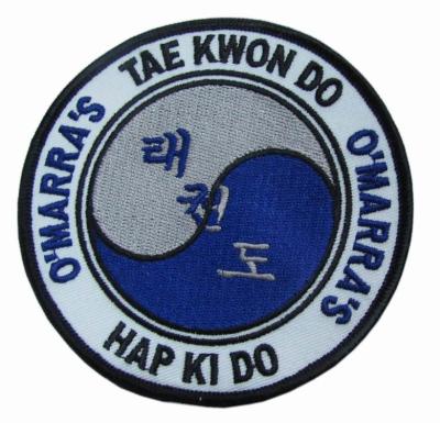 China HAP KI DO PMS Merrow Border Embroidery Patches Twill for sale