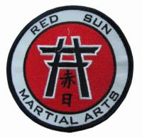 China Custom Iron On Embroidery Patch 100mm Twill Red Sun Martial Arts Design for sale