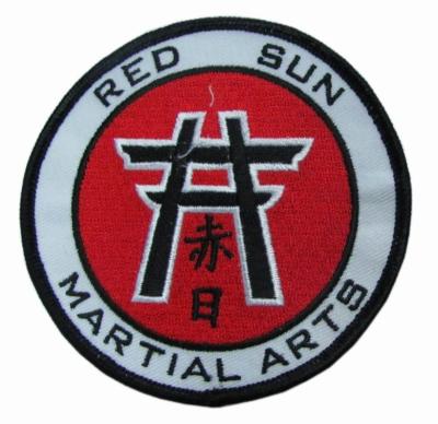 China Custom Iron On Embroidery Patch 100mm Twill Red Sun Martial Arts Design for sale