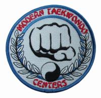 China Custom Merrow Border Embroidery Patches for Taekwondo Centers 50pcs MOQ for sale