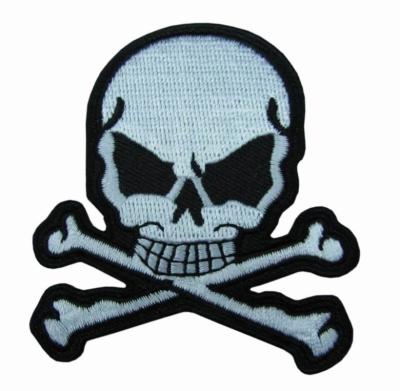 China Velcro Backing Skull Pattern Twill Embroidered Patches Washable for sale