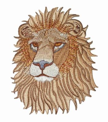 China Custom Lion Shape Full Embroidery Patch Merrow Border Velcro Backing 8x10cm for sale