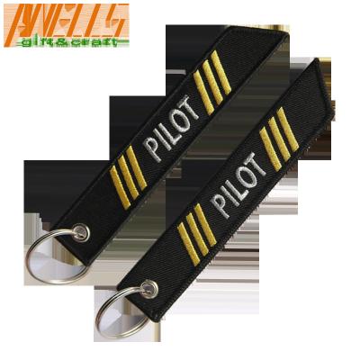 China Custom Embroidered Luggage Tags 130x30mm No Minimum Key Holder Pilot Keychain for sale
