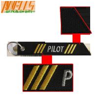 China Custom Embroidered Luggage Tags 130x30mm No Minimum Key Holder Pilot Keychain for sale