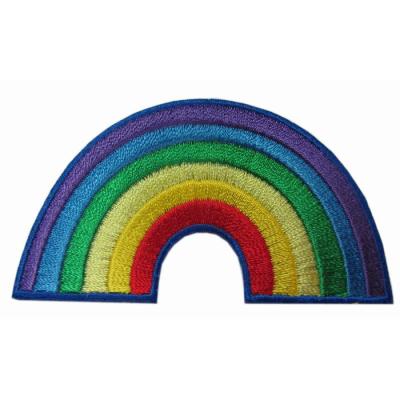 China Custom Embroidered Patch 100% Polyester Rainbow Cute 12C Color Heat Cut Border for sale