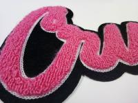 China Custom Chenille Logo Patches Felt Heat Cut Border 9C Color Varsity Letters 100pcs MOQ for sale