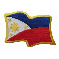China Philippines Flag Merrow Border Embroidery Patch 9 Colors Iron On Velcro Backing Custom for sale