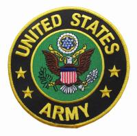China Custom Army Embroidery Patch 12C Iron On Twill Fabric Merrow Border 100mm for sale