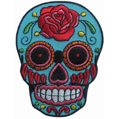 China Custom Adhesive Back Skull Bone Twill Embroidery Patch Pantone Color 100 Pcs for sale