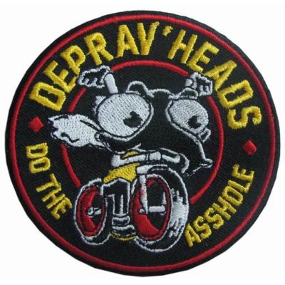 China Custom Moto Biker Twill Fabric Embroidered Iron On Patch Merrow Border 50pcs for sale