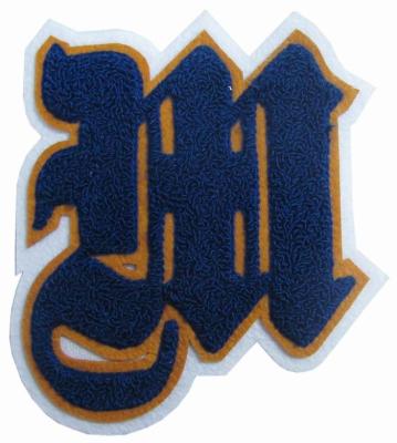China Custom Chenille Logo Patches Felt Heat Cut Border 9C Color Varsity Letters 100pcs MOQ for sale
