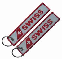 China Custom Embroidered Key Tags 130x30mm Merrowed Border PMS Color Aviation Keychain for sale