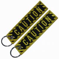 China Custom Embroidered Fabric Keychain Promotional Gift 130x30mm Woven Logo for sale
