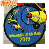 China Custom Airplane Embroidered Patches Iron On Camo Fabric Merrow Border 100pcs for sale