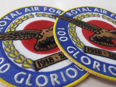 China Custom Self Adhesive Merrow Border Embroidered Twill Patch 100mm Width Sew On for sale