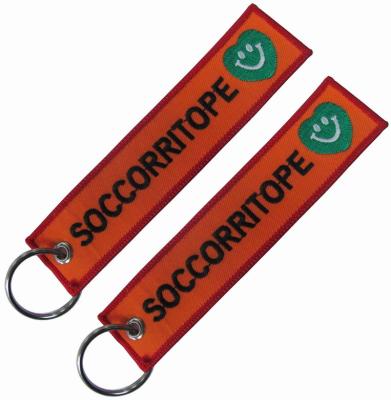 China Custom Washable Embroidery Keychain 130mm Metal Eyelet Durable Fabric Key Tag for sale