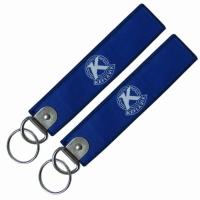 China Custom design Woven Keychain Merrowed Border with eyelet and big ring for sale