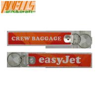 China Custom Woven Keyring with Pilot Aviation Airplane Logo Merrowed Border 130x30mm for sale