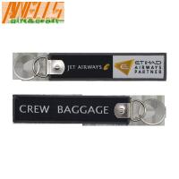 China Custom Woven Keyring with Pilot Aviation Airplane Logo Merrowed Border 130x30mm for sale