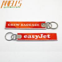China Custom Woven Keyring with Pilot Aviation Airplane Logo Merrowed Border 130x30mm for sale