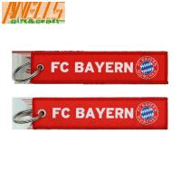China PMS Custom Woven Keychain Eyelet Attachment Merrowed Border for sale
