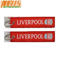 China Custom PMS 130x30mm Woven Keychain Fabric Jet Tags with Merrowed Border for Promotional Gifts for sale