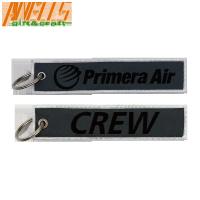 China Custom PMS 130x30mm Woven Keychain Fabric Jet Tags with Merrowed Border for Promotional Gifts for sale