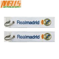 China Custom PMS 130x30mm Woven Keychain Fabric Jet Tags with Merrowed Border for Promotional Gifts for sale