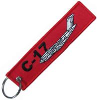 China Warplane 125×25mm Embroidered Keychains Merrow Border With Metal Ring for sale