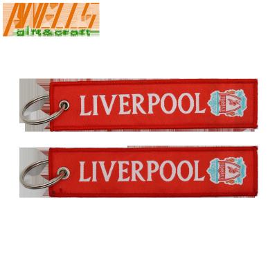 China 130×30mm Custom Woven Keychain PMS Simple Chart With Big Ring for sale