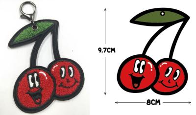 China Custom Embroidered Fruit Chenille Patches Keychain PMS Color Heat Cut Border 50pcs MOQ for sale