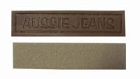 China Custom Embossed Logo Split Leather Patch Merrow Border 9C for Bags Durable Washable for sale