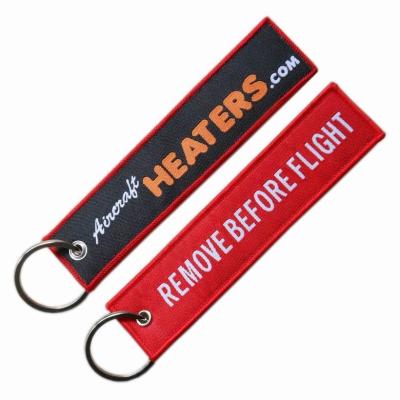 China Custom Woven Key Ring Keychain 130x30mm Merrowed Border Split Ring Promotional for sale