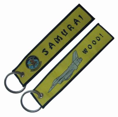 China Custom Woven Keychain 130x30mm Merrow Border Pantone Color Both Sides Logo for sale