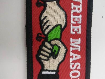 China 12C Handshake Embroidered Badge Patches Pantone Washable Offset Printing for sale
