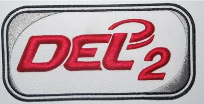 China Custom Embroidered Name Patches Iron On Backing Black Merrow Border 200mm for sale