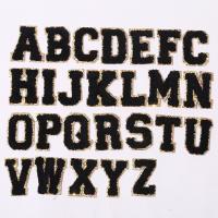 China Custom A-Z Chenille Letter Patches Gold Glitter Border Iron On Embroidered Alphabet Patches 3mm Thickness for sale