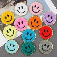 China Custom Chenille Smile Face Iron On Patches 2.3 Inch Decorative Embroidery for Clothes DIY for sale