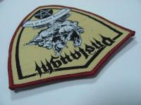 China Custom Plating Woven Label Patch Yellow Merrow Border 50pcs Minimum Eco Friendly for sale