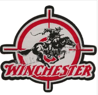 China Winchester Iron On Embroidered Woven Patch Polyester Pantone Color for sale