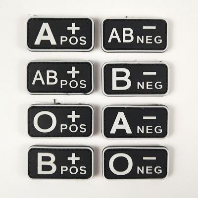 China Custom 3D PVC Blood Type Patch Kit A+ B+ AB+ O+ Positive Negative Rubber Fastener 8 Pack for sale