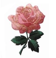 China Custom Embroidered Iron On Patch 3 1/4 Inch Pink Rose Flower Applique for Clothing for sale