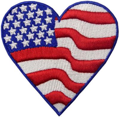 China Custom Embroidered Heart Shaped USA Flag Patch Iron On 100mm Sew On Patch for sale