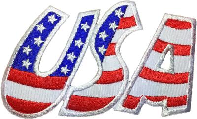 China Custom Embroidered USA Alphabet Flag Patch Sew Iron on Applique 100mm Badge for sale
