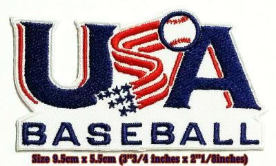 China Custom USA Baseball Sport Embroidery Patches Logo Sew On Clothes 100mm for sale