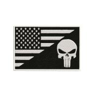 China USA Flag Skull iron On Patch Black & White Army Combat Morale Applique for sale