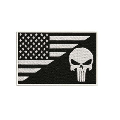 China USA Flag Skull iron On Patch Black & White Army Combat Morale Applique for sale