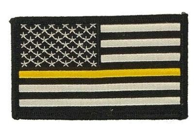 China Custom US Flag Yellow Line Tow Truck Security Police Fire Embroidered Patch 100mm for sale
